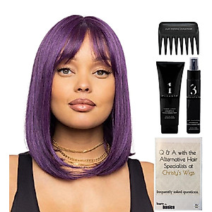 Bundle - 5 Items: Mod Sleek by Rene Paris, Christy's Wigs Q & A Booklet, 2oz Travel Size Wig Shampoo, HD Smooth and Wide Tooth Comb - Color: Polar Sky