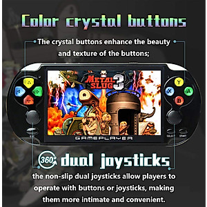CZT 5.1-inch multi-function video game console color crystal buttons built-in 9600 games MP3MP4 lithium battery game archive AV OUT DV/DC hand-held gaming device (Black)