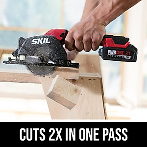 Skil PWRCORE 20 Brushless 20V 4-1/2 in. Compact Lightweight One-Hand Circular Saw Kit with Up to 6,000 RPM Includes 2.0Ah PWR CORE 20 Lithium Battery and Charger - CR5435B-10