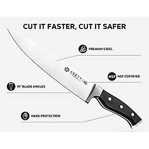 ASETY Kitchen Knife Set with Block, NSF Certified 15 PCS Professional Chef Knife Set with Knife Sharpener, German Stainless Steel Full Tang Knife Block Set, Gift for Men I Women