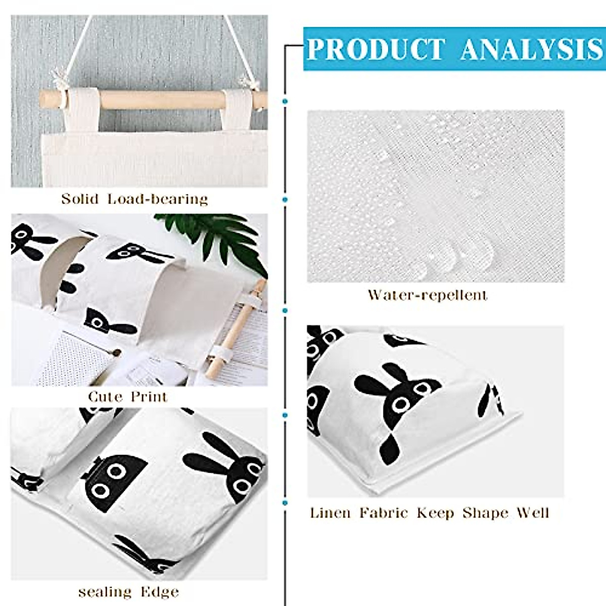 DSVENROLY 3Pcs Hanging Storage Bag with 5 Pockets, Premium Cotton＆Fabric Over The Door Hanging Organizer Waterproof Wall Door Closet Hanging Shelve for Bedroom, Washroom, Living Room