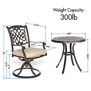 DALI 3 Piece Bistro Set, Cast Aluminum Dining Table Patio Glider Chairs Garden Backyard Outdoor Furniture