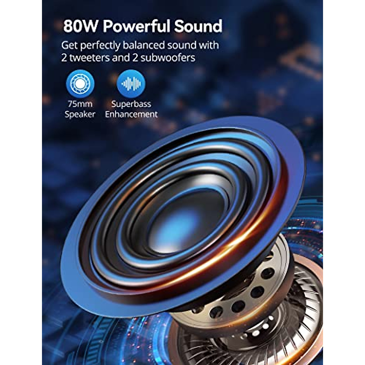 Uoudio 80W Bluetooth Speakers, IP67 Waterproof Wireless Speakers with RGB Lights, Rich Bass, 360° Stereo Sound, Built-in Mic Port, 12H Playtime, Portable Outdoor Speakers for Party Travel Beach