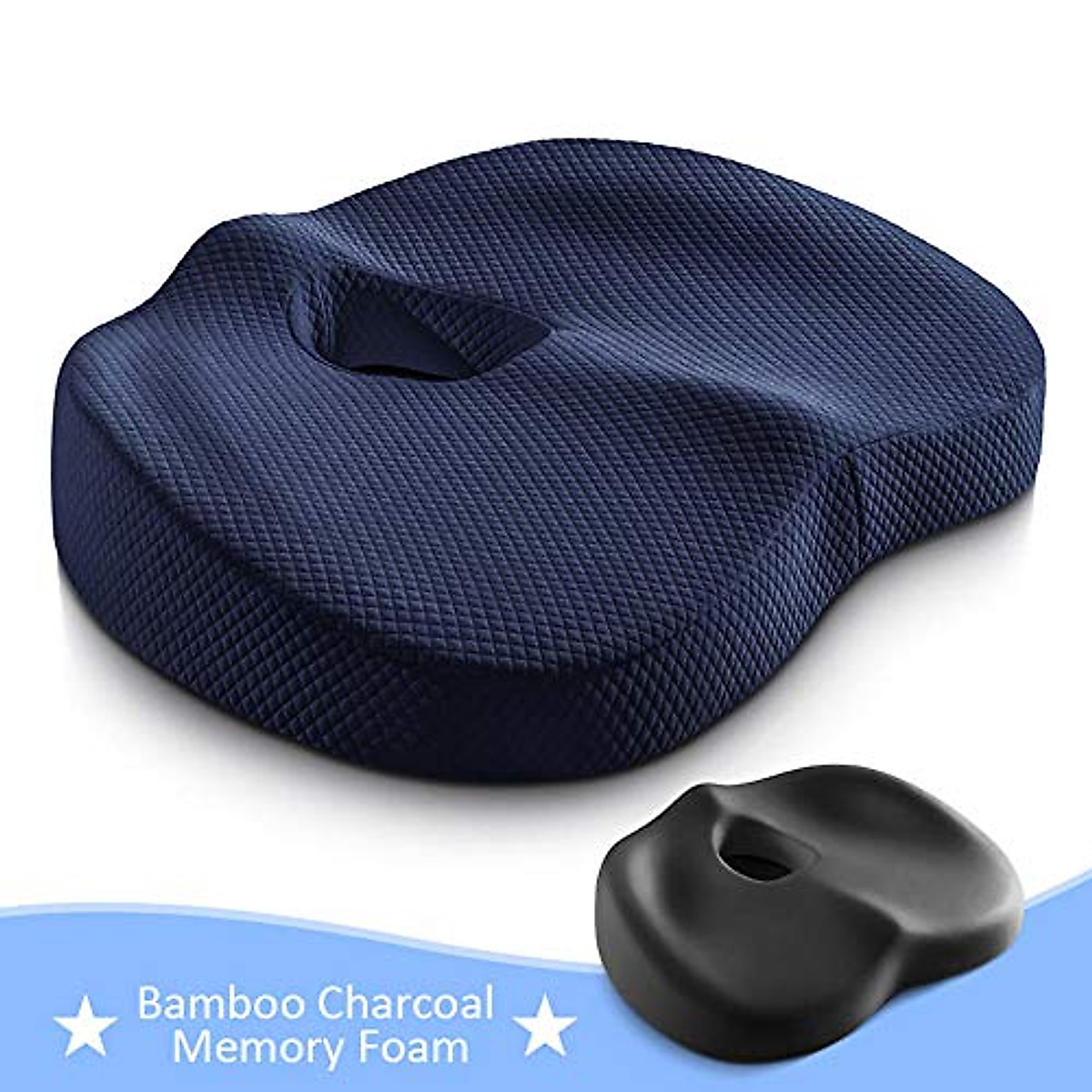 Office Chair Cushion for Butt,Comfort Memory Foam Seat Cushion,Ergonomic Chair Pad Pillow,Tailbone Pain Relief Cushion,Machine Washable Cover-Bamboo Charcoal Memory Foam