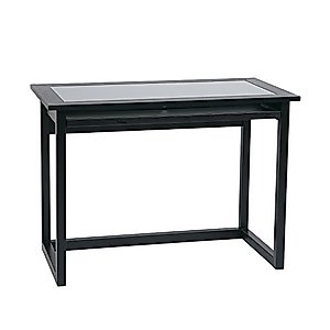 OSP Designs Meridian 42-Inch Wide Computer Desk with Pullout Keyboard Tray with Storage Space, Black Finish Wood and Veneer Frame and Clear Glass Top