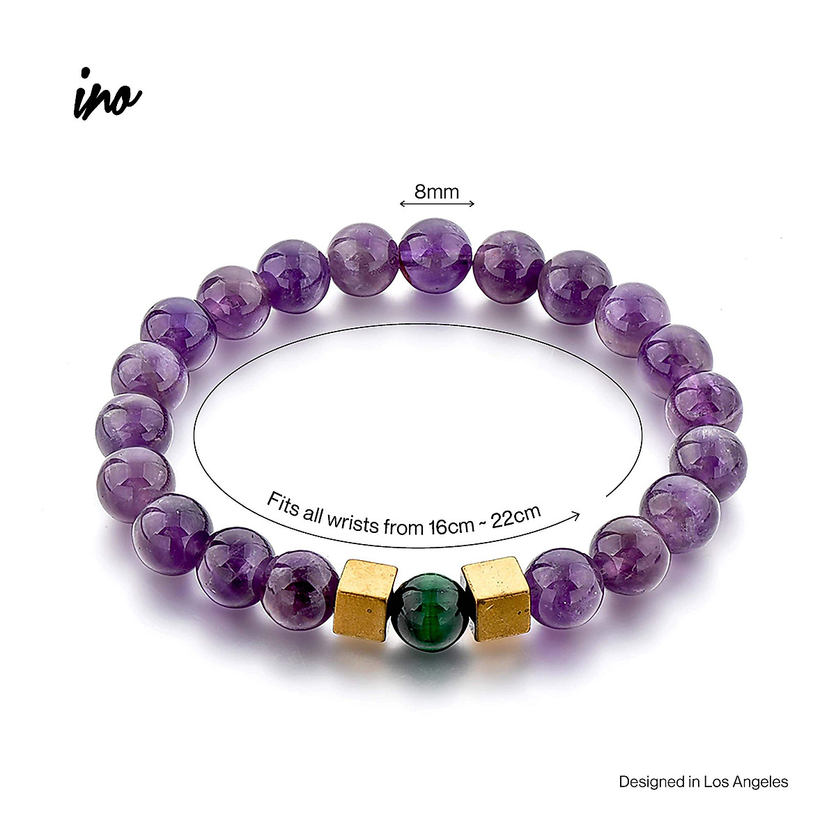 Ino Genuine Healing Gemstone Crystal Beads - 8mm Natural Stress Bracelets - Unisex for Men and Women (M, Amethyst)