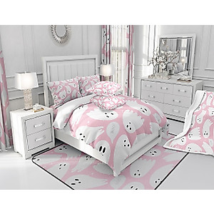 jejeloiu Pink Halloween Fuzzy Blanket Throw 50"x60" Cartoon Ghost Flannel Fleece Throw Blanket for Sofa Couch Kids Kawaii Cute All Season Bed Blanket Pink Plush Blanket