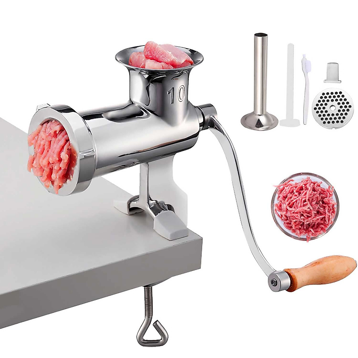 VEVOR Manual Stainless Steel Meat Grinder, 1.8" Clamp, 2 Grinding Plates, Sausage Stuffer, Ideal for Home Kitchen Restaurant Butcher’s Shop