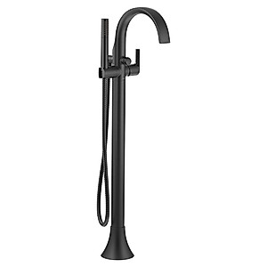 Moen Doux Matte Black One-Handle Freestanding Floor Mount Bathtub Filler with Handshower, Free Standing Tub Faucet, S3105BL