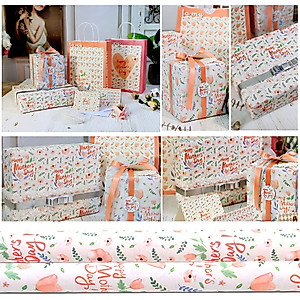 MAMUNU 6 Sheets Mother's Day Gift Wrapping Paper, "Happy Mother's Day" Pink Floral Wrapping Paper with Stickers for Mother's Day, Thanksgiving, Anniversary, Valentine's Day Gift Wrapping, 20 x 28 Inch Per Sheet