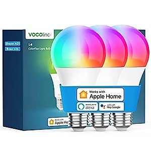 VOCOlinc Smart Light Bulb, 850 Lumens, E26 LED Smart Bulb 60 Watt Equivalent, A21, 2200K-7000K, Color Changing Light Bulb with Apple Homekit, Alexa, Google Home, 3 Pack
