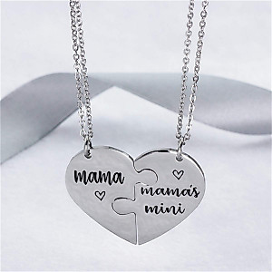 Nanafast 2 PCS Mother Daughter Necklaces Adjustable Stainless Steel Matching Heart Necklace Set Mother’s Day Valentines Gifts for Couples Mom and Daughter - mama