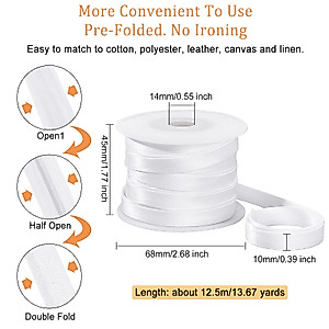 BENECREAT 13.5 Yard Satin Bias Tape 3/8 Inch Double Fold Satin Binding Bias Ribbon for Cheongsam Decoration, Clothing Seaming Piping, White