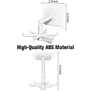 6 Pack Heavy Duty Under Cabinet Utensil Holder Hanger Hook, 360 Degrees Rotating Folding Hook Self Adhesive Hook Utensil Rack with 6 Hooks for Bathroom, Kitchen and Home （White）
