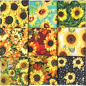 Mililanyo 10Pcs 25 x 25cm Sunflower Cotton Fabric Patchwork Printed Patterns Quilting Fabric Sewing Patchwork Precut Fabric for DIY Artcraft