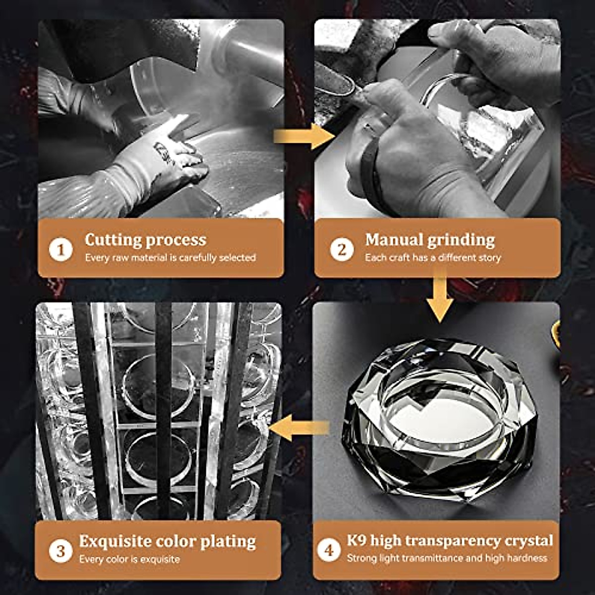 Bicico Crystal Glass Ashtray, Cigar Ashtray, Cool Ashtrays for Cigarettes Indoor, Ash Tray Holder Home Office Desktop Tabletop Hotel Indoor Outdoor Decoration, Black