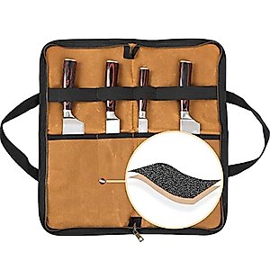 Chef Knife Case, 4 Slots Portable Knife Roll with Handle, Heavy Duty 16oz Waxed Cavas, Knife Holder with Professional Cut-Resistant Fabric Lining, Khaki