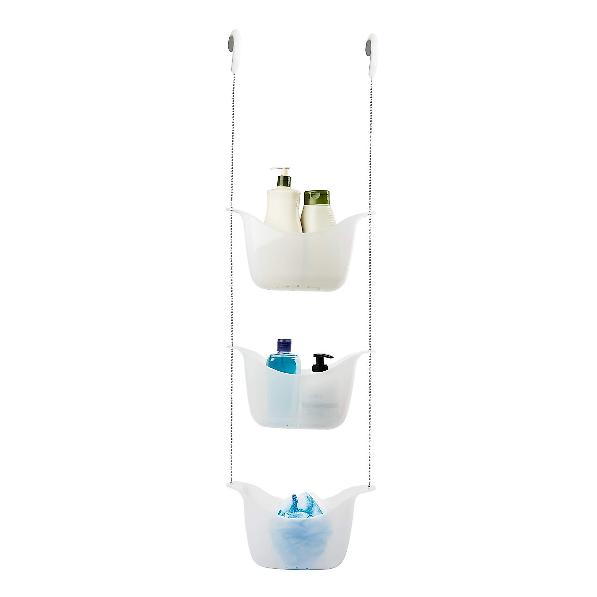 Umbra 022360-670 Bask, White Hanging Shower Caddy, Bathroom Storage and Organizer for Shampoo, Conditioner, Bath Supplies and Accessories, 11-1/4" x 5-1/4" x 36-1/2" h