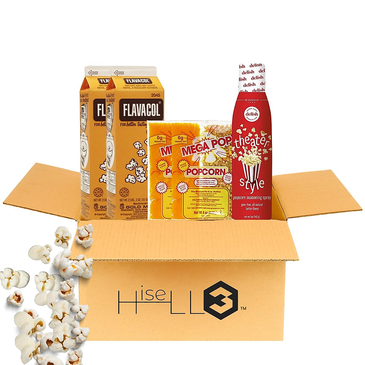 Winona Popcorn butter spray seasoning (1 pack ) (5oz) Flavacol Popcorn seasoning salt (2 pack ) (35oz) Mega Pop popcorn kit, Kettle kit, Dairy and Gluten free, popcorn for popcorn machine (2 pack ) (8oz) Bundled by Hisell3