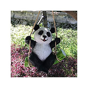 Goods247 Cute Black and White Panda Swing on Bamboo Creative Statue as Garden Decoration