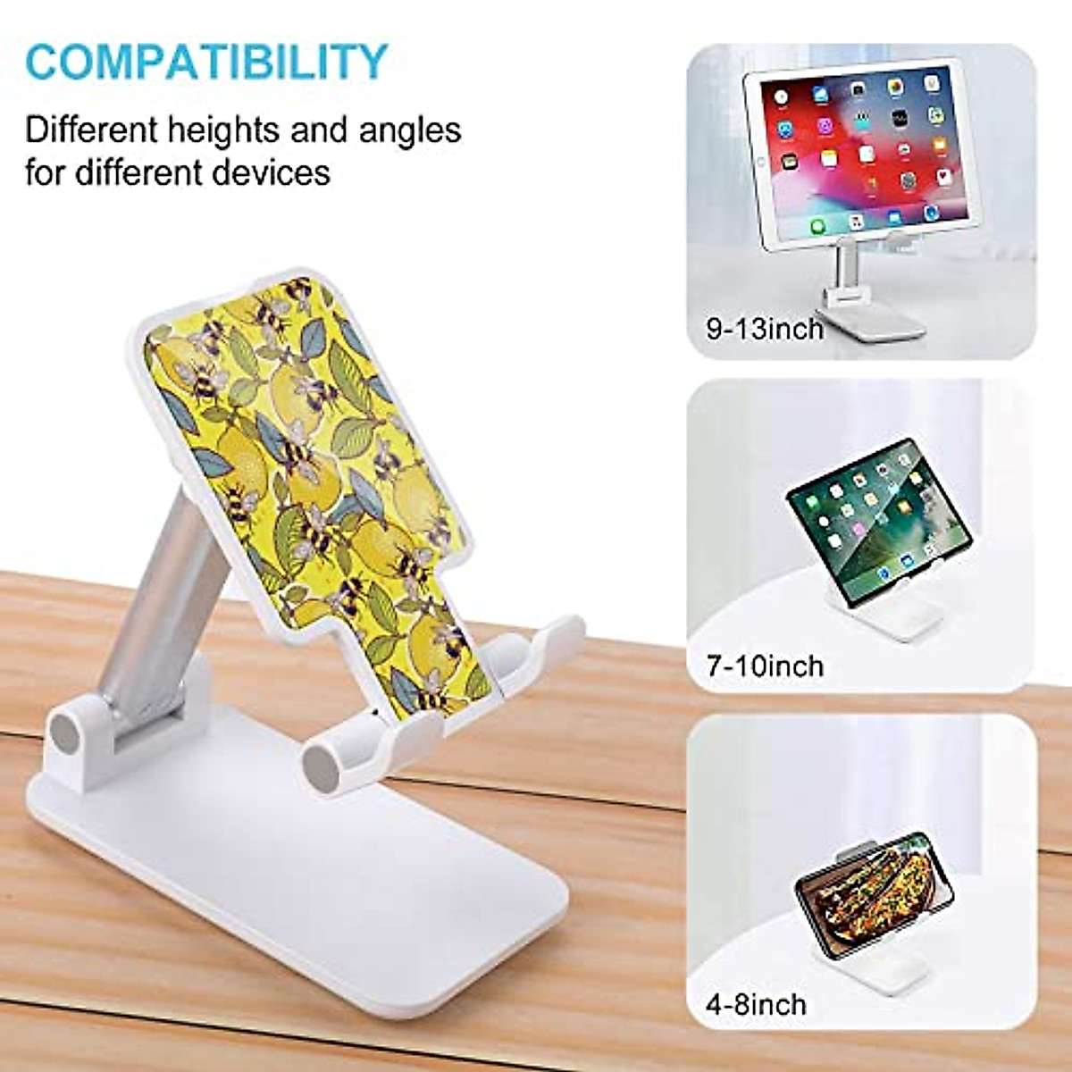 Yellow Lemon Bee Foldable Desktop Cell Phone Holder Portable Adjustable Stand for Travel Desk Accessories