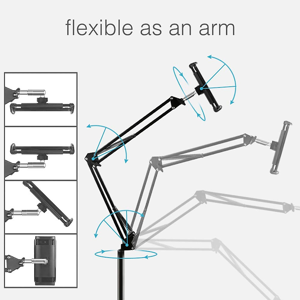 Tablet Floor Stand, Overhead Bed Phone Stand Angle Height Adjustable Holder, Universal Floor Stand Compatible with iPhone iPad Pro Air Mini, Samsung Tab, Kindle, E-Readers…