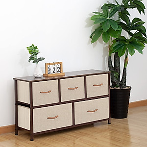 AZL1 Life Concept Extra Wide Dresser Storage Tower with Sturdy Steel Frame, 5 Drawers of Easy-Pull Fabric Bins, Organizer Unit for Bedroom, Hallway, Entryway, Dark Grey