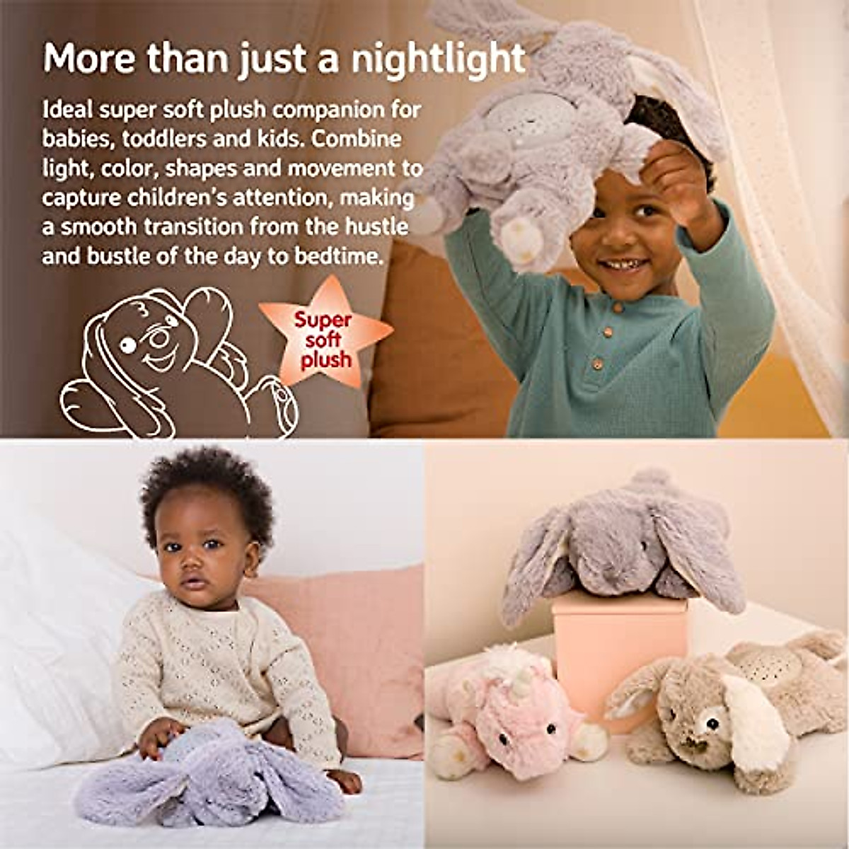 Cloud b Calming Mini Nightlight Star Projector | Gentle Brightness | 3 Colors | 1 Constellation | Auto-Shutoff | Dream Buddies Benny The Bunny