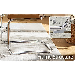 Zouron Mid-Century Modern Dining Chairs, Leather Accent Kitchen Chairs with Rattan Back, Armless Upholstered Fabric Spone Chairs with Chrome Metal Legs, Set of 2, Yellwo Brown