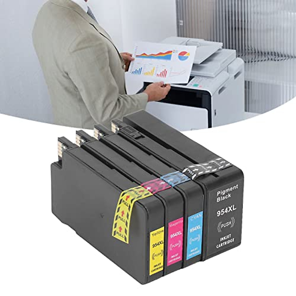 Hilitand 4 Colors BK C M Y Printer Ink Cartridge Set Large Page Capacity Smart Chip Practical Printer Cartridge for Office Printing
