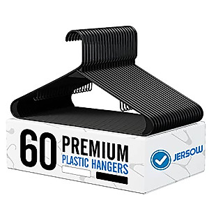 Jersow Black Plastic Hangers 60 Pack, Clothes Hangers Space Saving, Heavy Duty Coat Hangers for Closet, Non Slip Clothing Hangers with Hooks, Black Hangers for Coat, Shirt, Short, Suits