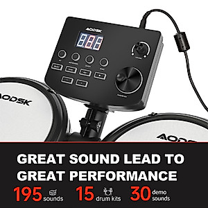 AODSK Electric Drum Set with Quiet Mesh Pads,Electronic Drum for Beginner,USB MIDI,Throne,Headphones,Sticks, Included 15 Kits and 195 Sounds,AED-403