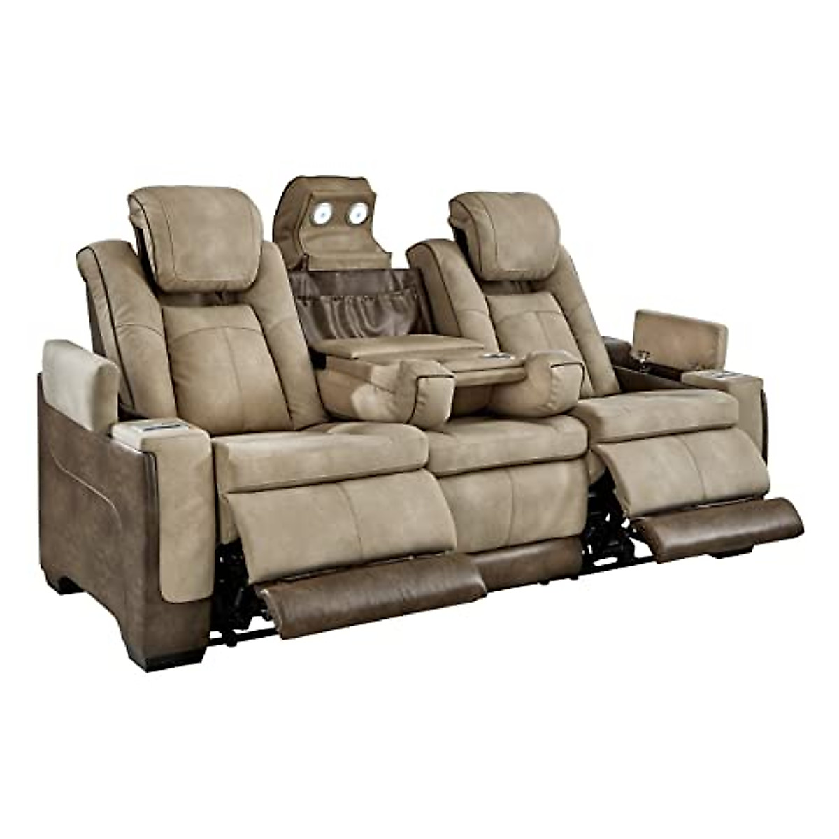 Signature Design by Ashley Next-Gen DuraPella Power Reclining Sofa with Adjustable Headrest, Sand & Next-Gen DuraPella Power Reclining Loveseat with Console & Adjustable Headrest, Sand