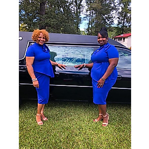 LAGSHIAN Women Fashion Peplum Bodycon Short Sleeve Bow Club Ruffle Pencil Party Dress Royal Blue