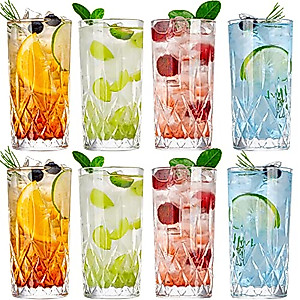 Claplante Crystal Highball Glasses, Set of 8 Glass Drinking Glasses, 11 oz Durable Drinkware Cups for Cocktails, Water, Juice, Beer, Wine-Special Edition Glassware Set, Dishware, Dishwasher Safe