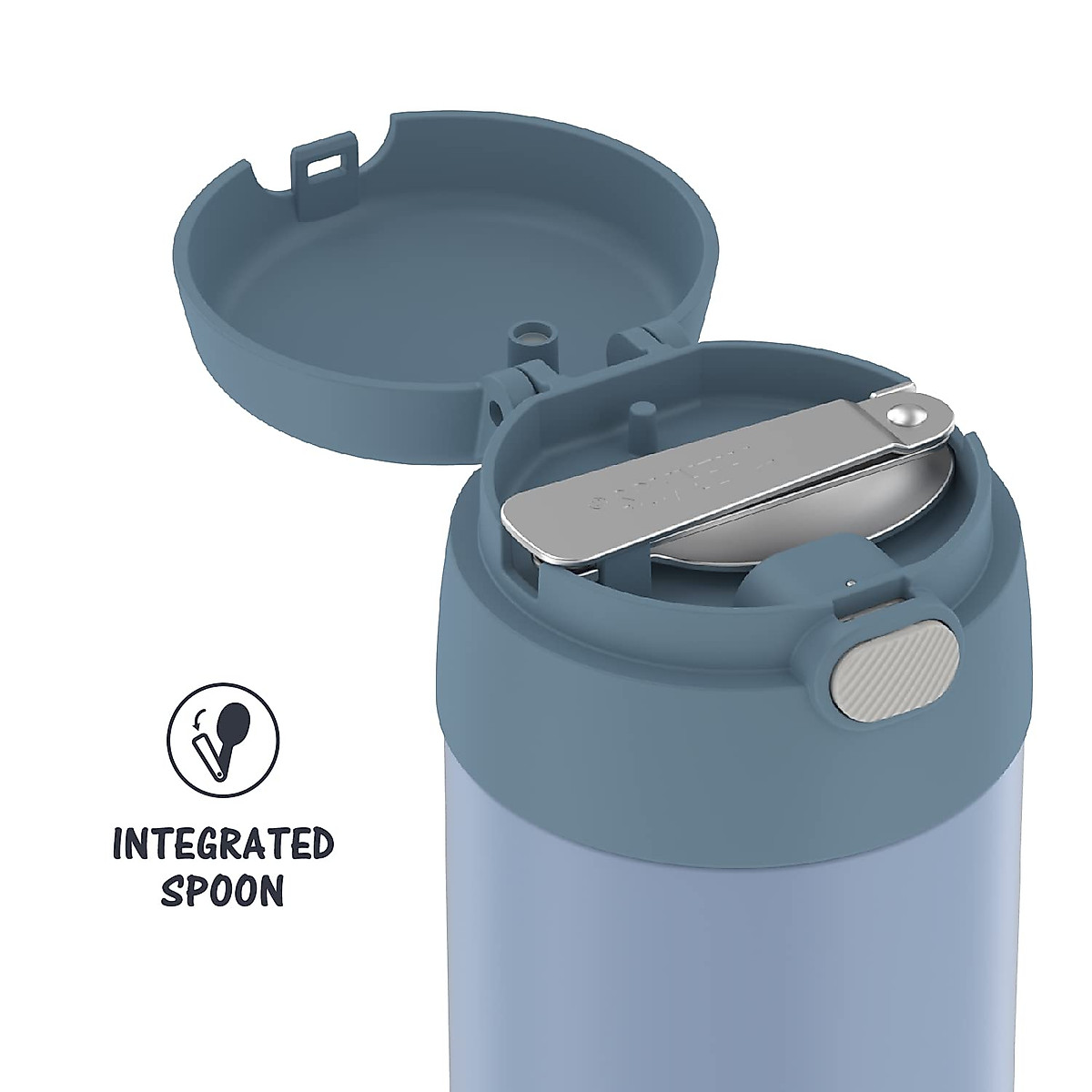 THERMOS FUNTAINER 16 Ounce Stainless Steel Vacuum Insulated Food Jar with Folding Spoon, Denim Blue