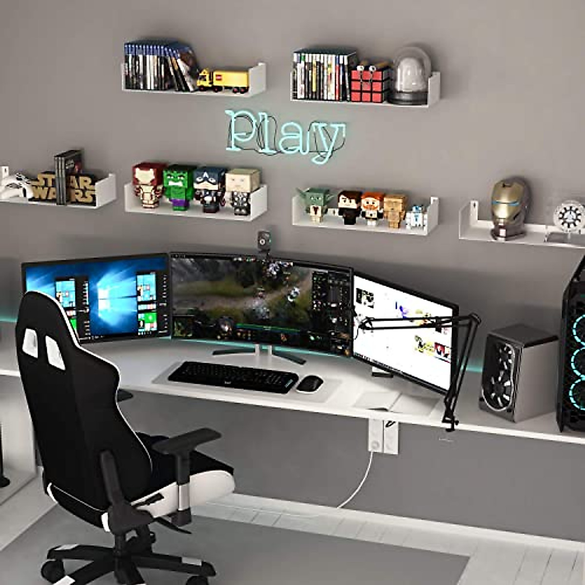 Wallniture Bali White U Shape Floating Shelves for Wall, CD DVD Storage Shelves and Metal Bookshelf Set of 6