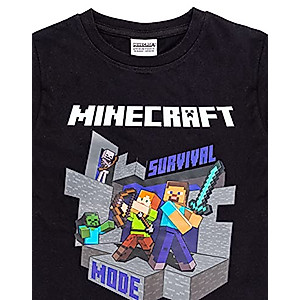 Minecraft T Shirt Boys Alex Steve Sword Black Game Short Sleeve Top 9-10 Years