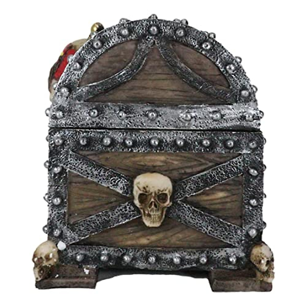 Ebros Large Pirate Ghosts Of The Caribbean Pirate Marauder Skull With Criss Cross Blades Treasure Chest Box Jewelry Box Figurine 7.25"Long