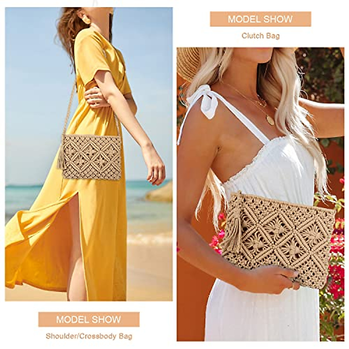 LUI SUI Women’s Handwoven Crossbody Purse Summer Beach Clutch Purses Woven Handmade Shoulder Handbag