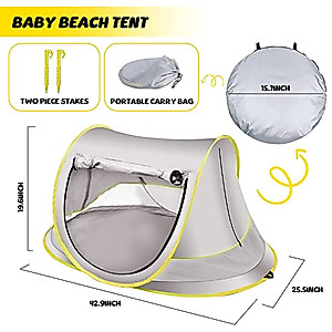 Baby Beach Tent, Waterproof Travel Tent Bed UPF 50+ Foldable Pop-Up Mosquito Net Breathable Parasol Tent Outdoor Portable UV Protection Tents Bed