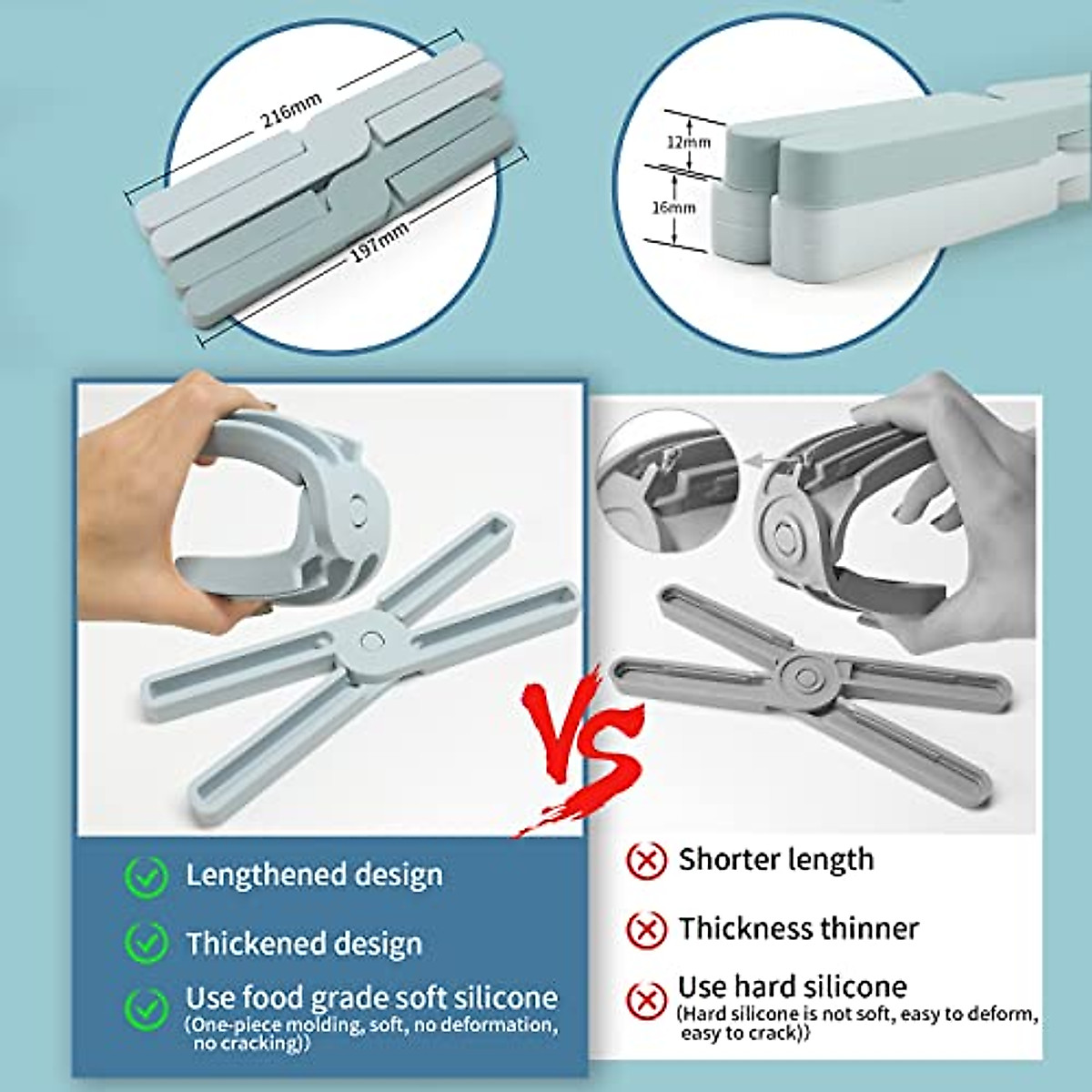 3 Pack Non-Slip Thick Foldable Silicone Trivets, Heat-Resistant Folding Pad, Eco Expanding Silicone Pot Holder, Hot Pad with Collapsible Cross Design Save Much Space