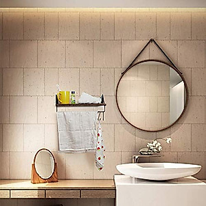 AMUR LEOPARD Floating Shelves Wall Mounted, Rustic Wood Wall Shelves Display Shelf Storage Rack with Towel Bar & 5 Hooks for Bathroom Kitchen Bedroom Set of 3( Weathered Grey/Paulownia Wood)