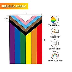 SYII Progress Pride Rainbow LGBT Garden Flag 12x18 Inch, Double Sided LGBTQ Transgender Gay Flags for Outdoor Yard Wall, All Inclusive Progressive Flag Banner for All Season