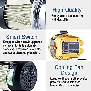 TDRSUPER 3/4 HP Shallow Well Pump with Smart Controller, 1056GPH, 110V, 550W Garden Water Pump, Automatic Booster System Pressurized Home, Garden, Lawn, Irrigation