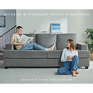 AMERLIFE 97 inch Sofa, Deep Seat Sofa-Contemporary Chenille Sofa Couch, 3 Seater Sofa for Living Room-Oversized Sofa, Grey Comfy Sofa