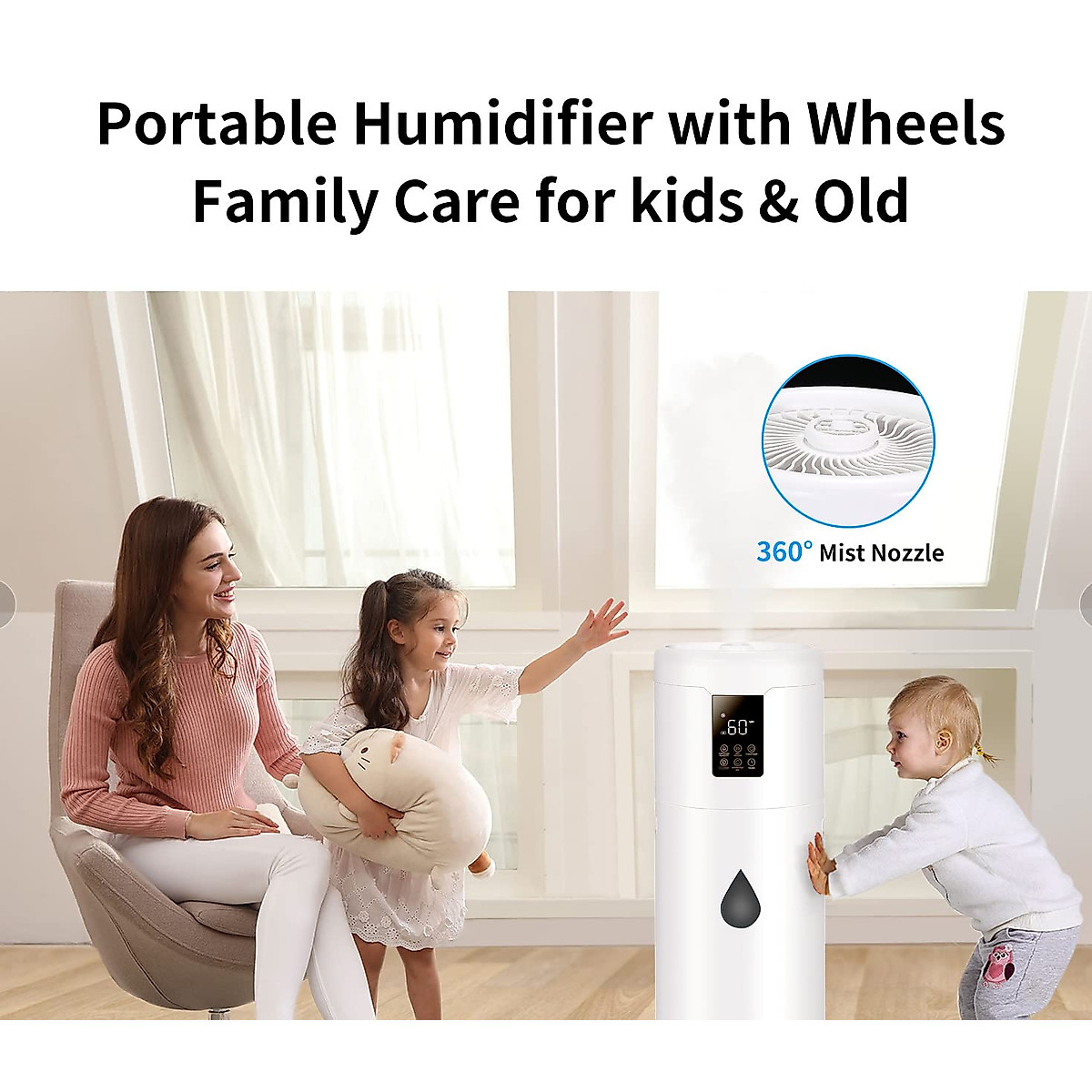 Ultra Large Humidifiers for Bedroom, 17L/4.5Gal Tower Humidifiers for Large Room 2000 sq ft, Cool Mist Humidifier with Extension Tube for Home School Office Commercial Greenhouse Plants Warehouse