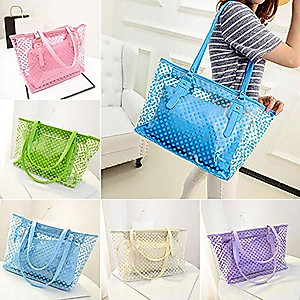 L-COOL Candy Color Clear Shoulder Bags Large Beach Bag Totes PVC Transparent Handbags For Women With Interior Pocket (Blue)