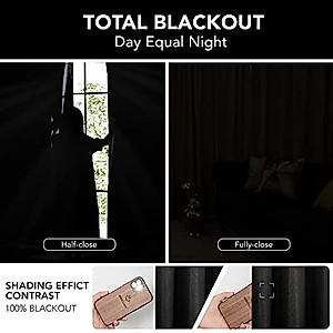 Deconovo 100% Blackout Curtains 84 Inches Long, Grommet Total Blackout Curtains - Room Darkening Lightweight Black Faux Linen Curtains for Living Room, 52x84 Inch, 2 Panels