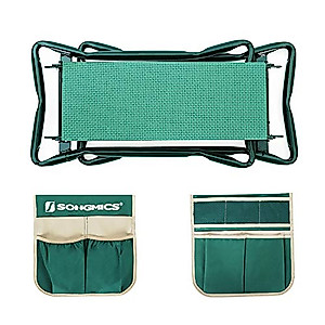 SONGMICS Garden Kneeler and Seat, Gardening Gifts for Women Men, Folding Gardening Stool, with Soft Thick Kneeling Pad, Dark Green UGGK50L